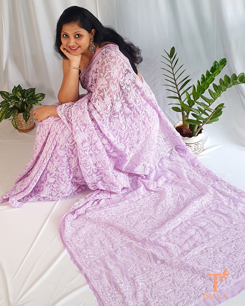 Handcrafted Chikankari Georgette Saree : Timeless Luxury – Tnaika™