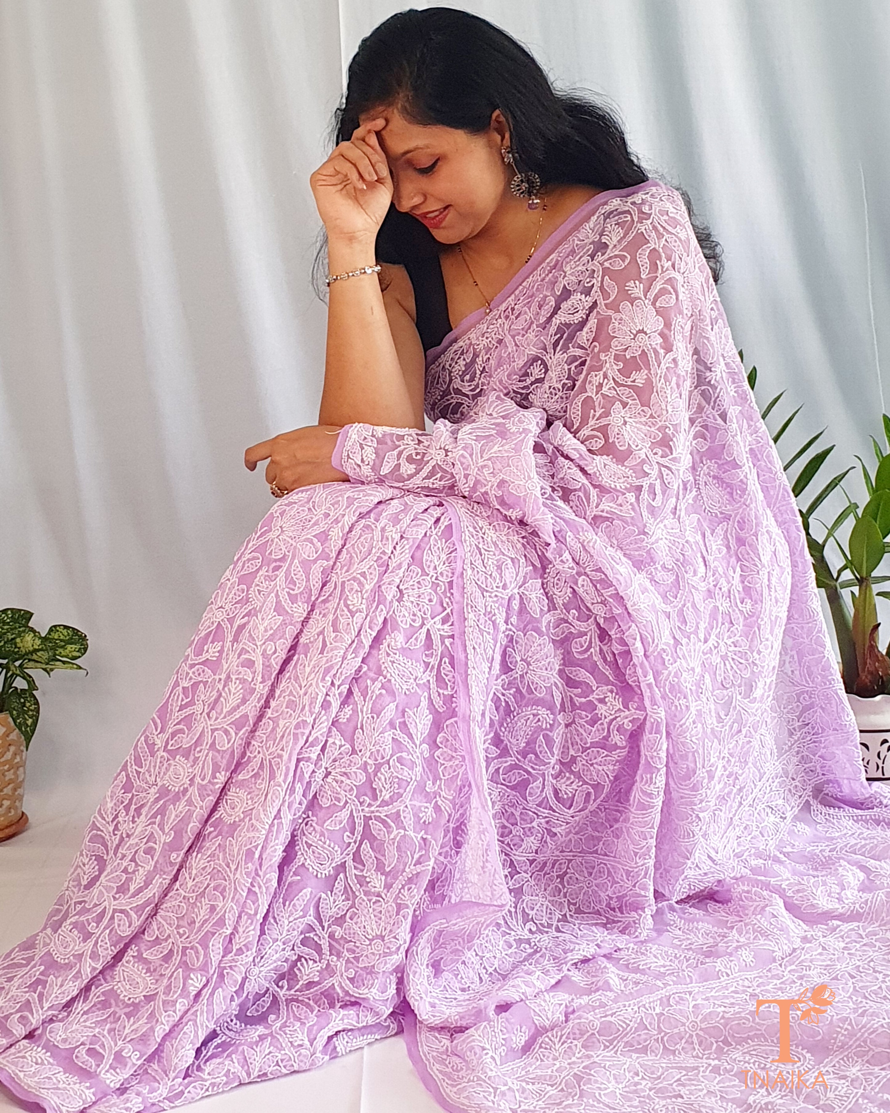 Handcrafted Chikankari Georgette Saree : Timeless Luxury – Tnaika™